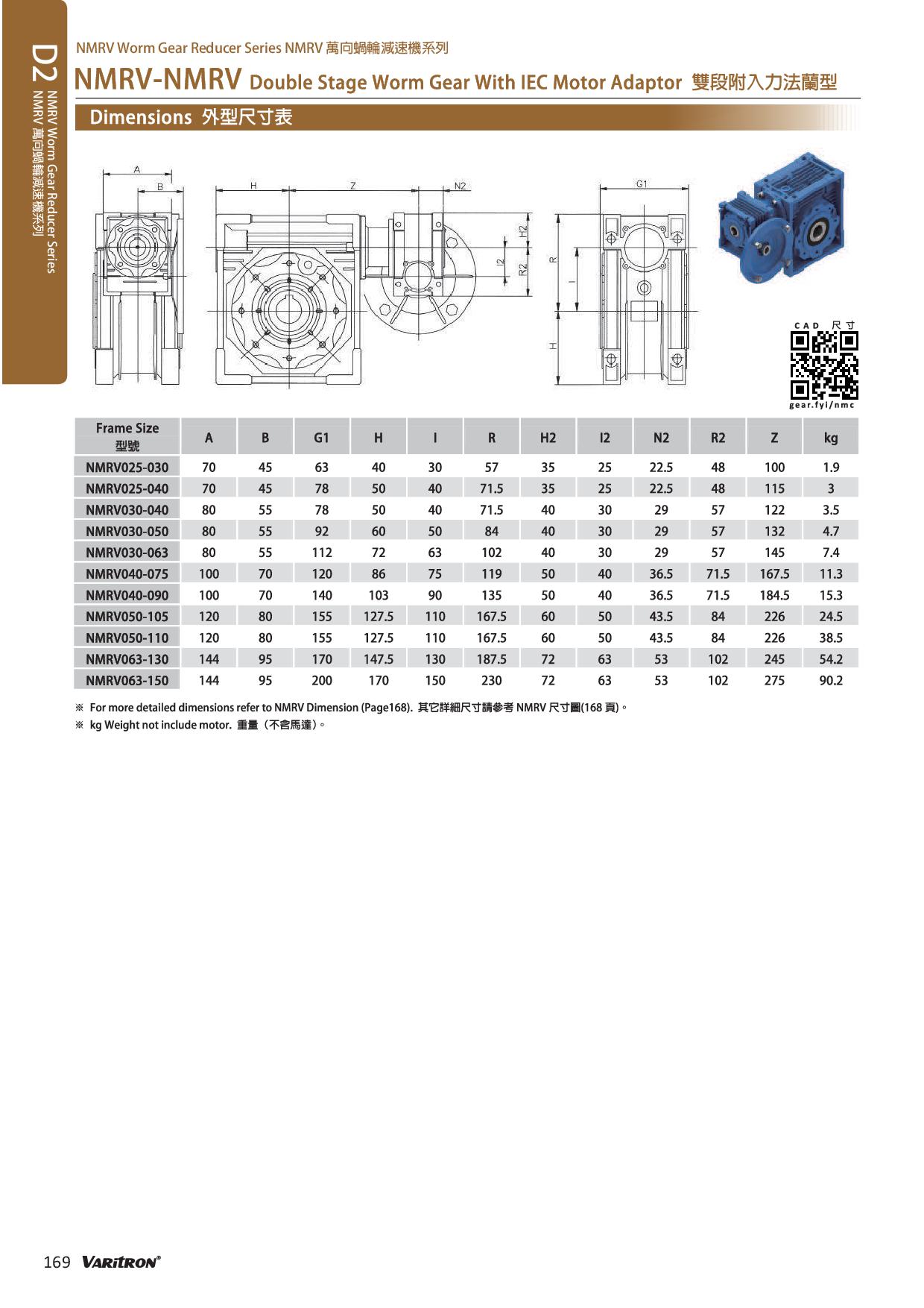 Varitron-NMRV-NMRV-雙段附入力法蘭型萬向蝸輪減速機
